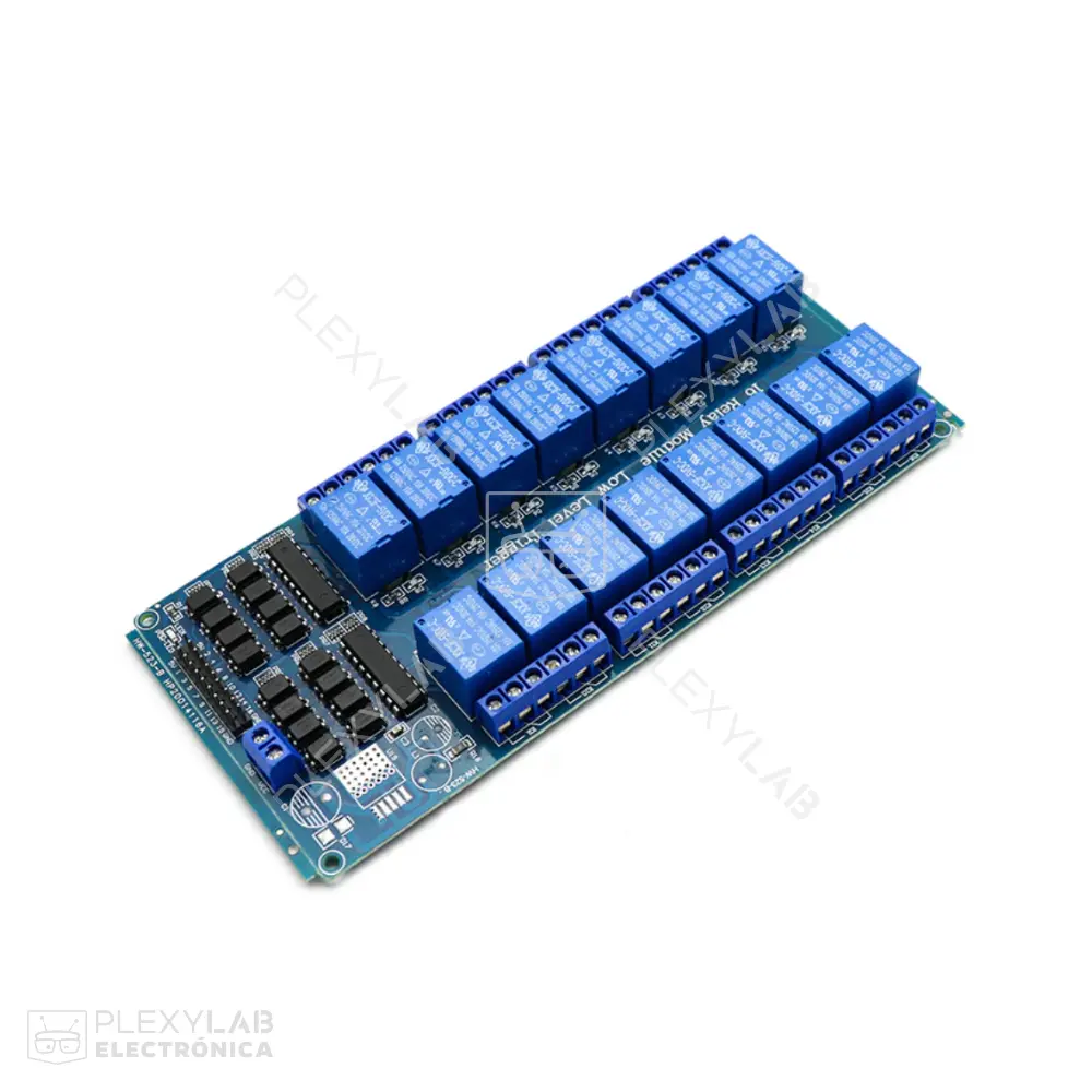 Módulo relé relay de 5V, 16 canales activo en bajo para Arduino, Raspberry Pi, PIC | PLEXYLAB